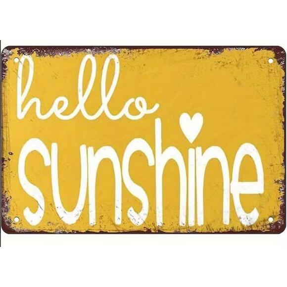 Accents | Hello Sunshine Metal Tin Sign Distressed Yellow Wall Art ...